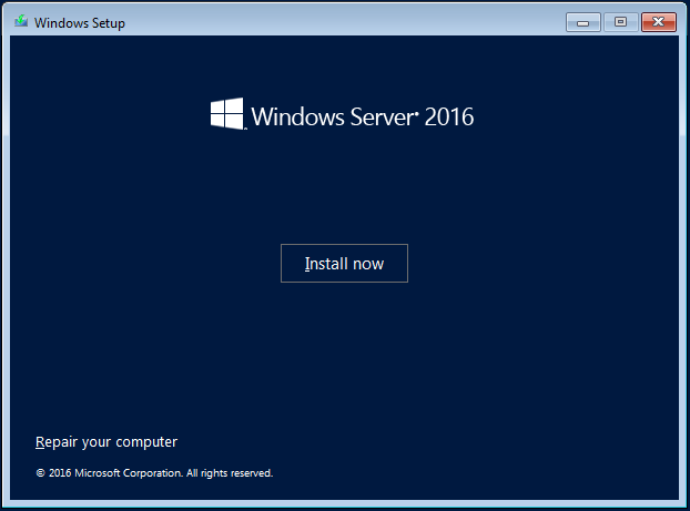 Performing a Standard Windows 2016 Install