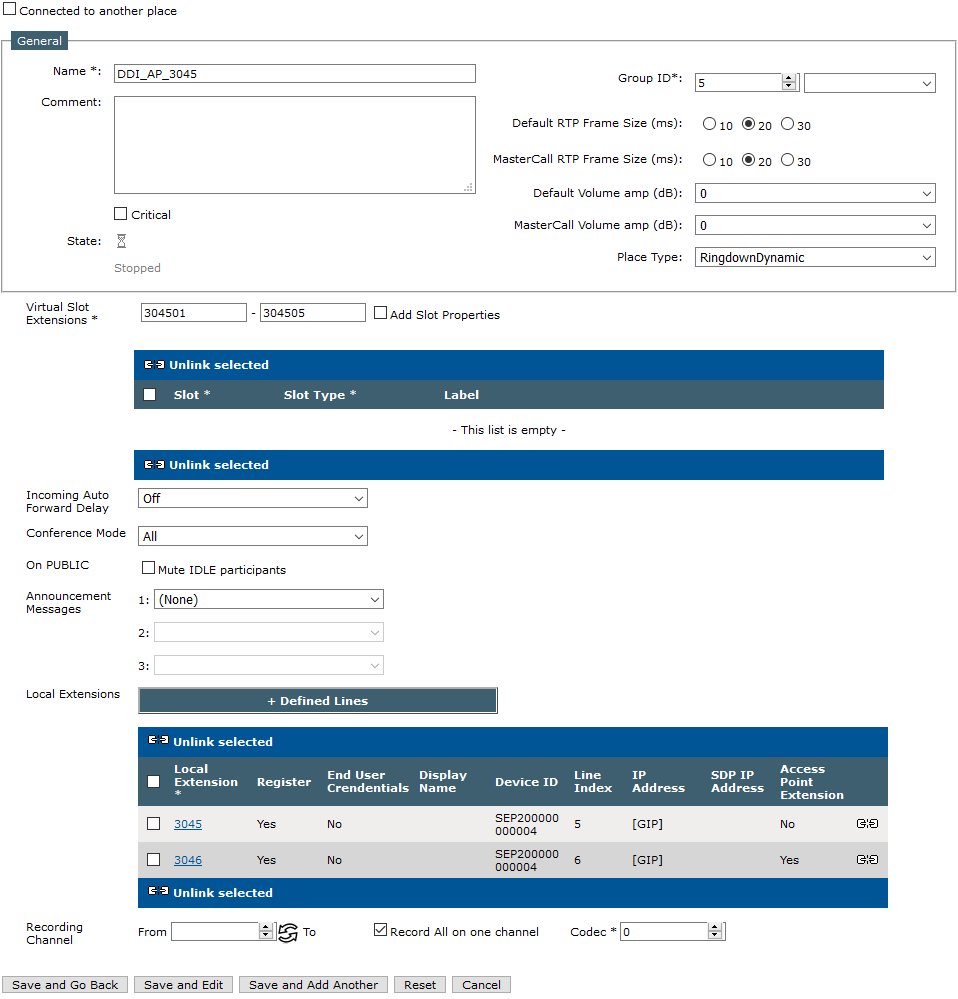 TPO Place configuration