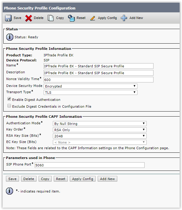 Create Phone Security Profile