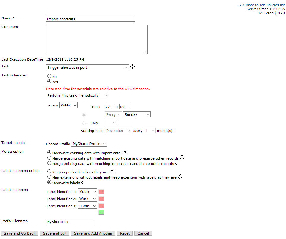 Creating a scheduled recurrent job to import shortcut