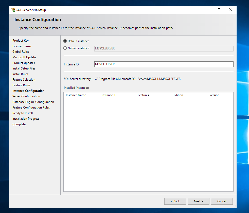 Install MS SQL Server 2016