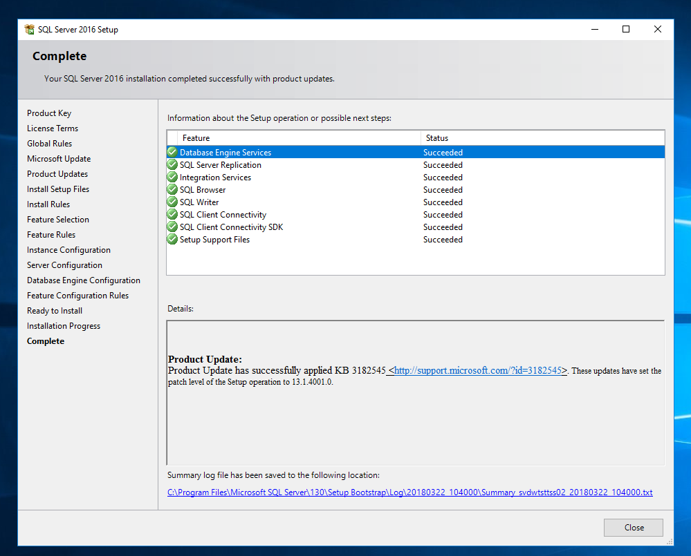 Install MS SQL Server 2016
